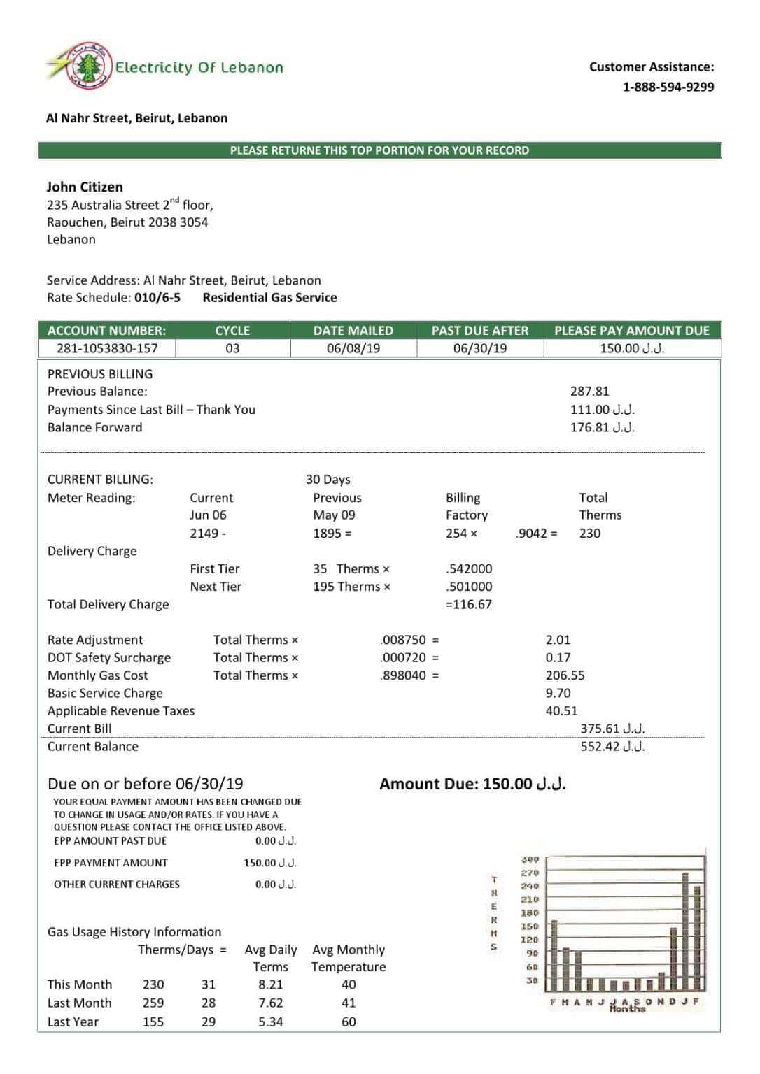 Lebanon Electricity Of Lebanon Utility Bill Template In Word And PDF Format