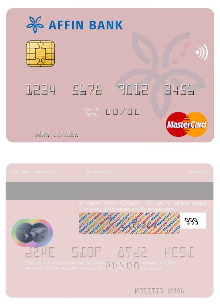 Editable Malaysia Affin Bank Mastercard Credit Card Templates In PSD Format