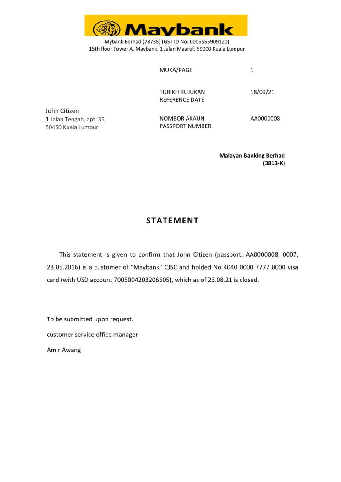 Download Malaysia Maybank Bank Reference Letter Templates | Editable Word