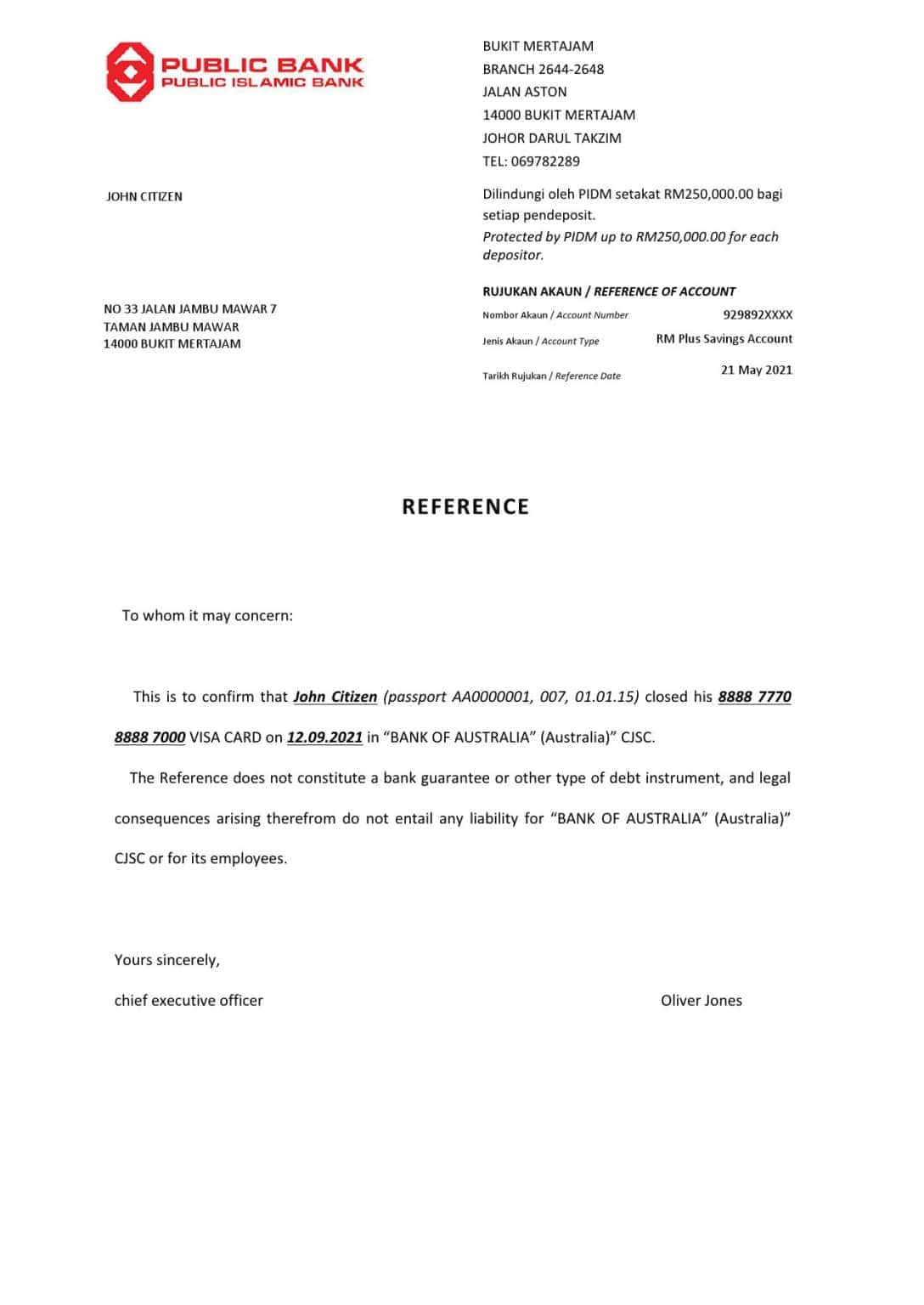 Download Malaysia Public Bank Reference Letter Templates | Editable Word