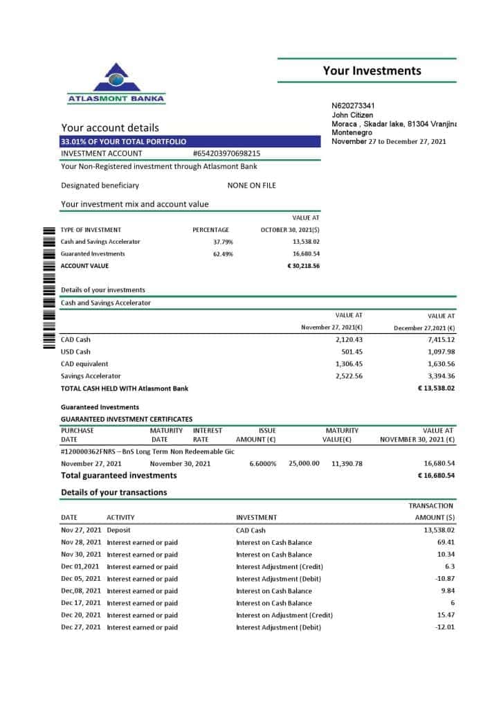 Montenegro Atlasmont Bank Statement Template, Excel And PDF Format (.xls And .pdf)