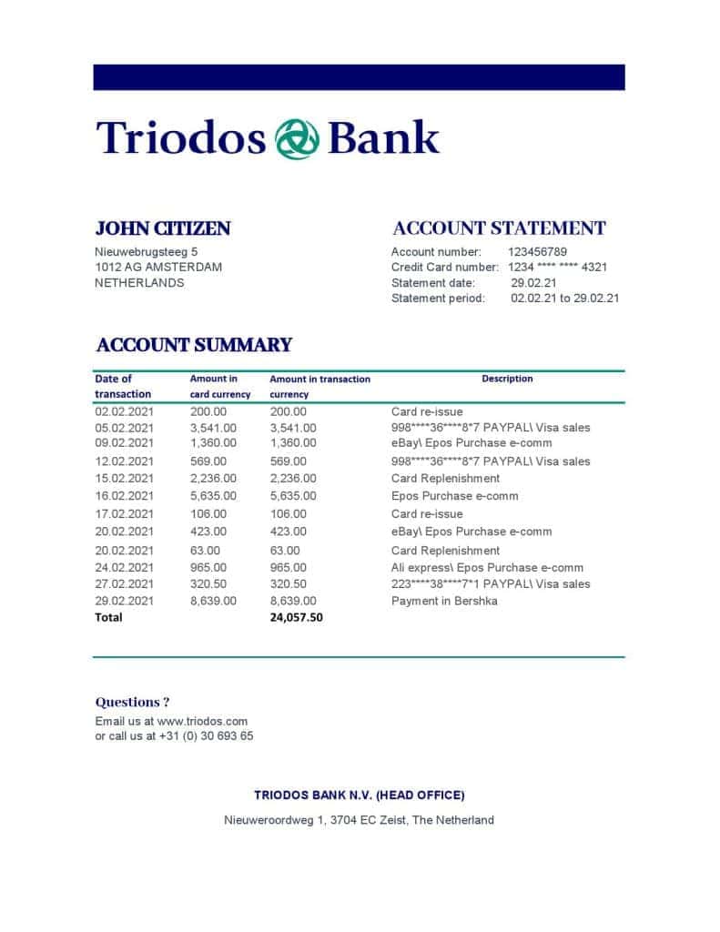 Netherlands Triodos Bank Statement Easy To Fill Template In Excel And ...