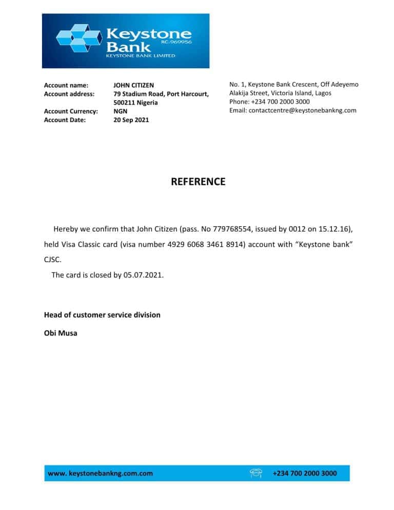Download Nigeria Keystone Bank Reference Letter Templates | Editable Word