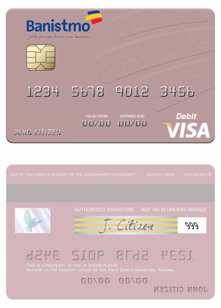 Editable Panama Banco Banistmo Visa Debit Card Templates In PSD Format