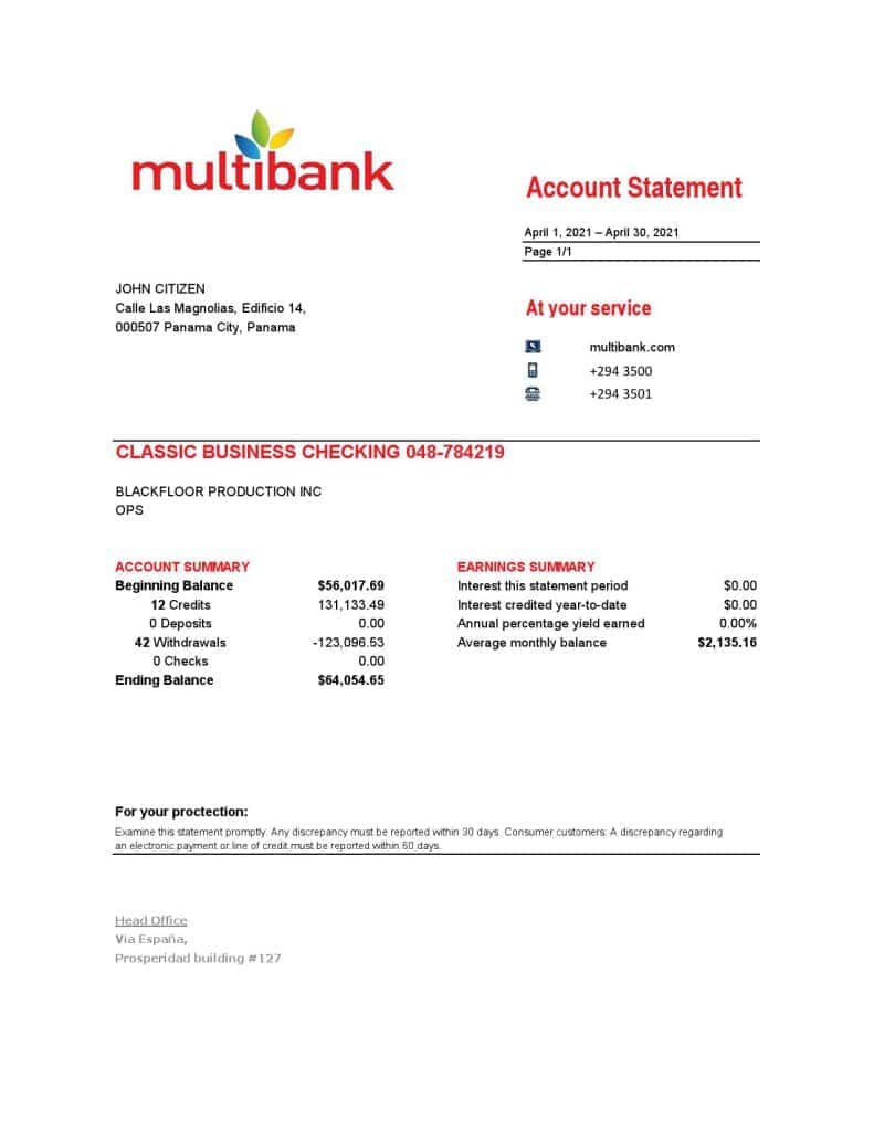 Panama Multibank Bank Statement Easy To Fill Template In .xls And .pdf File Format | Mr. Verify