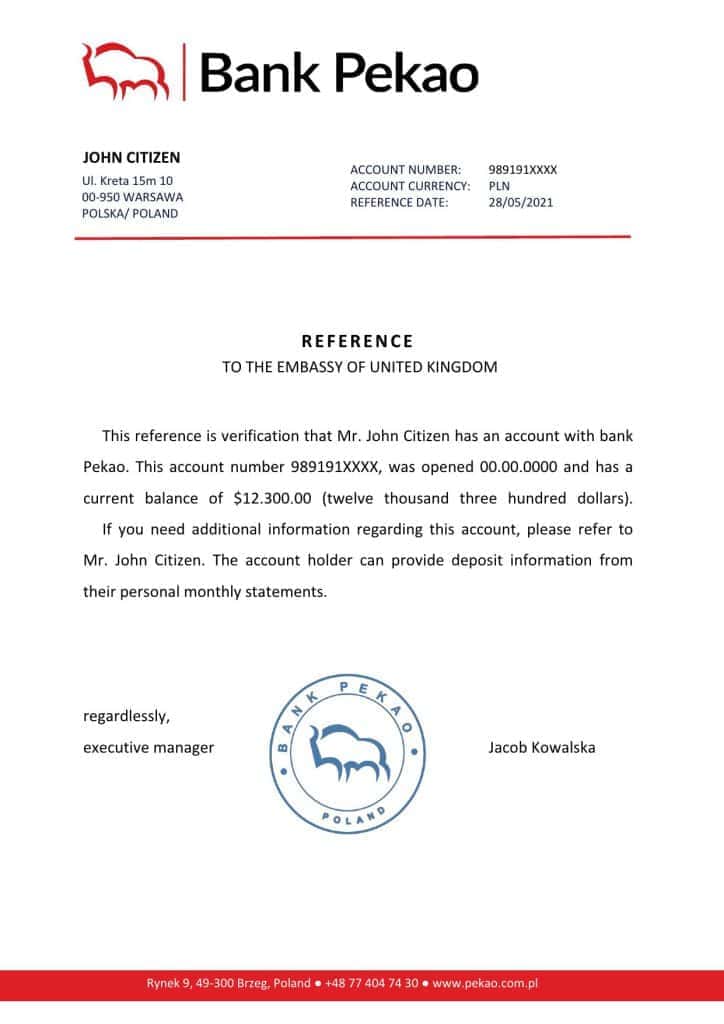 Download Poland Bank Pekao Bank Reference Letter Templates | Editable Word