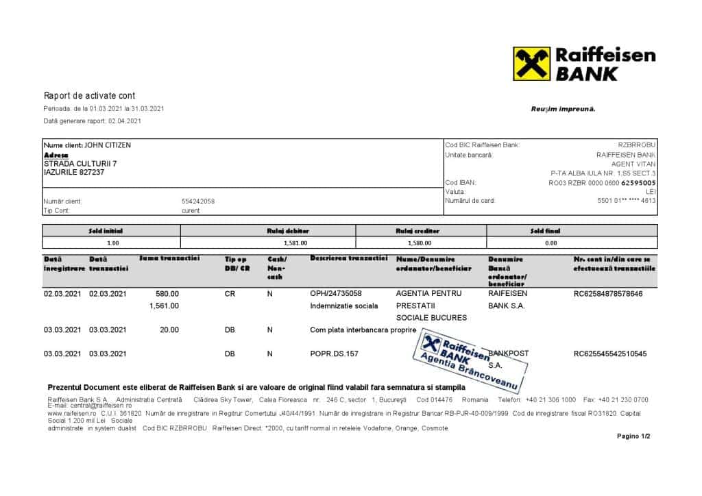 Romania Raiffeisen Bank Statement Template In Excel And PDF Format