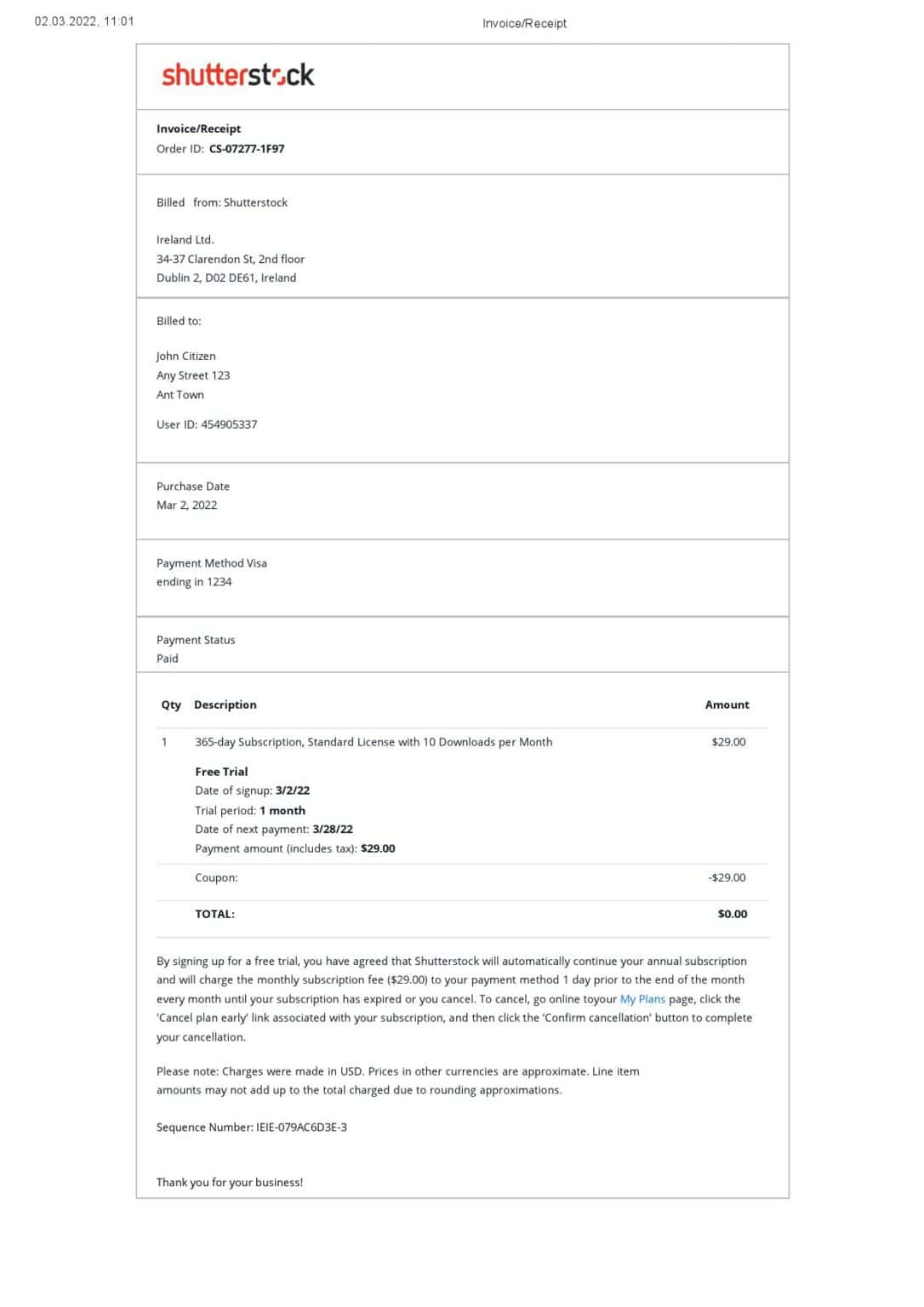 Ireland Shutterstock Invoice Template In Word And PDF Format, Fully ...