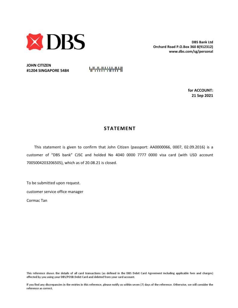 Download Singapore DBS Bank Reference Letter Templates | Editable Word