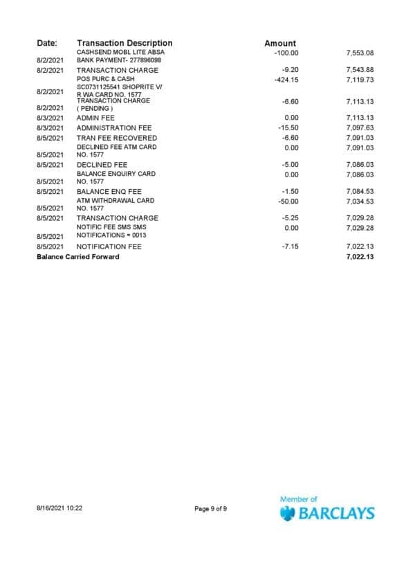South Africa ABSA Bank Statement Easy To Fill Template In Excel And PDF ...