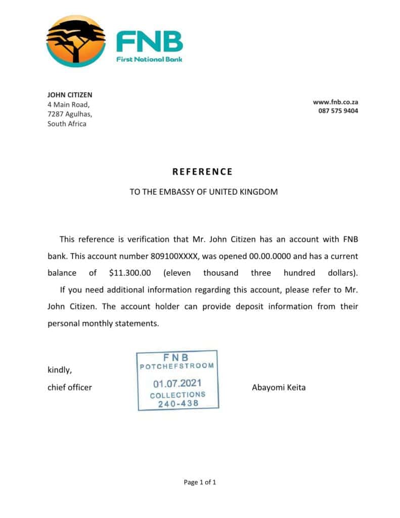 Download South Africa FNB Bank Reference Letter Templates | Editable Word