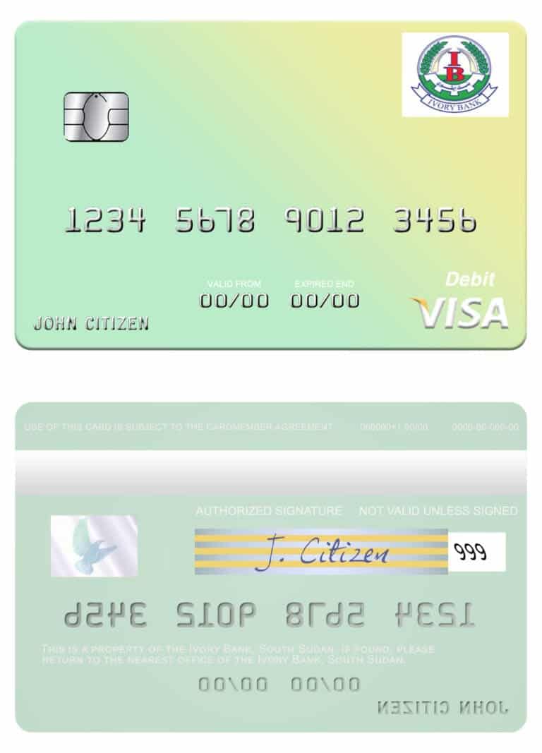 Editable South Sudan Ivory Bank Visa Debit Card Templates In PSD Format
