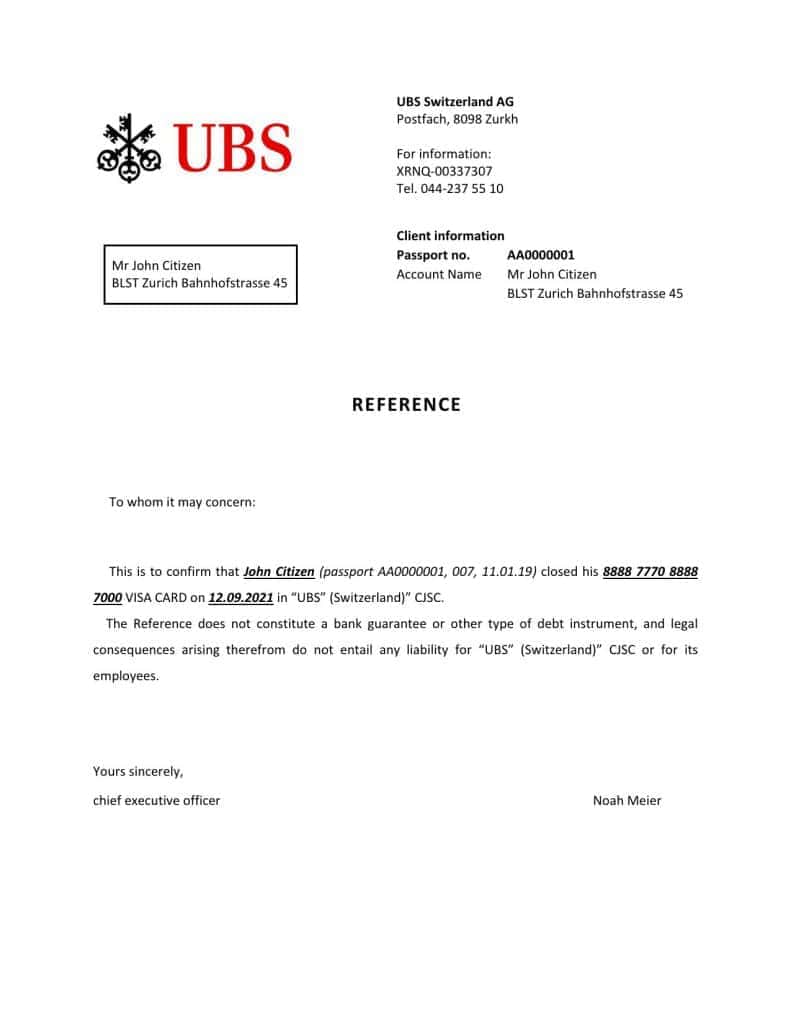 Download Switzerland UBS Bank Reference Letter Templates | Editable Word