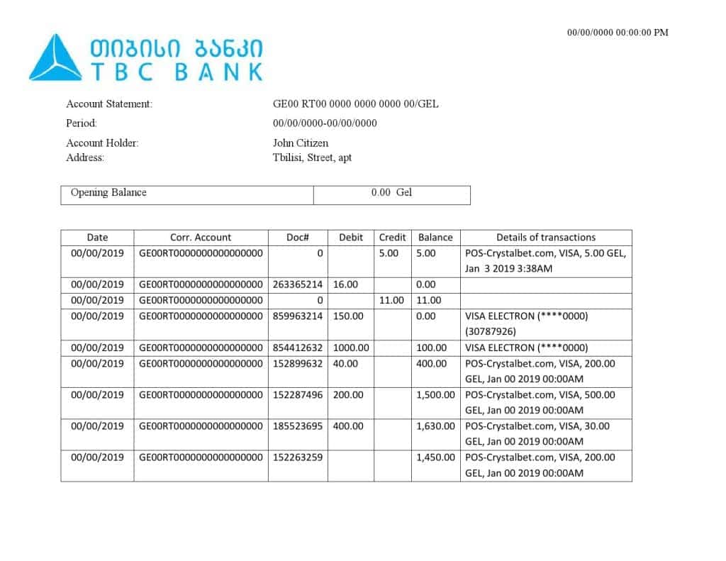 Georgia TBC Bank Proof Of Address Statement Template In Word And PDF ...