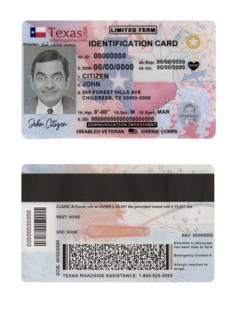 Texas State ID PSD Template | Fully Editable 2020–Present