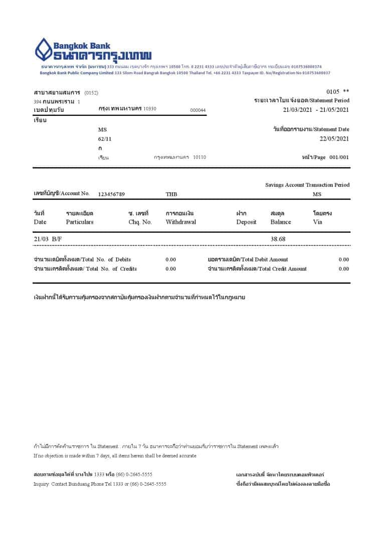 Thailand Bangkok Bank Account Statement Template In Excel And PDF Format