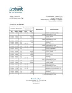 Togo Ecobank Bank Statement, Excel And PDF Template