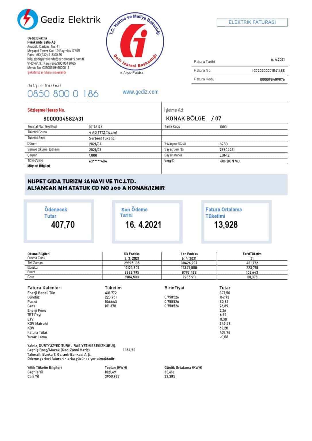 Turkey Gediz Elektrik Utility Bill Template In Word And PDF Format ...