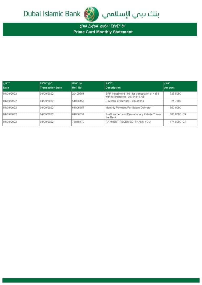 UAE Dubai Islamic Bank Statement Template In Word And PDF Format In ...