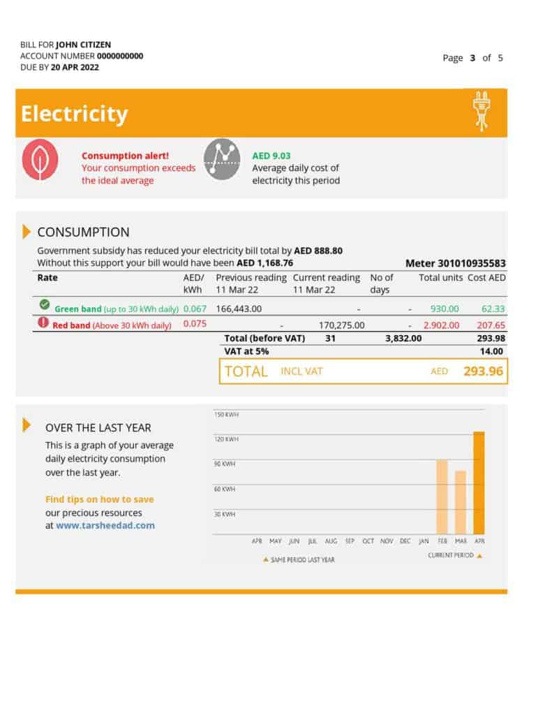 UAE Dubai Al Ain Distribution Co. Word And PDF Utility Bill Template (5 ...