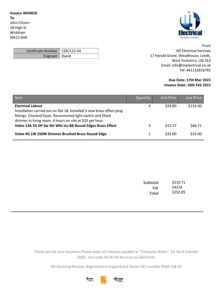 United Kingdom MJ Electrical Proof Of Address Utility Bill Template In ...