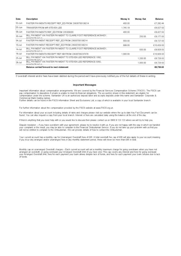 United Kingdom Santander Bank Statement Template In Excel And PDF ...