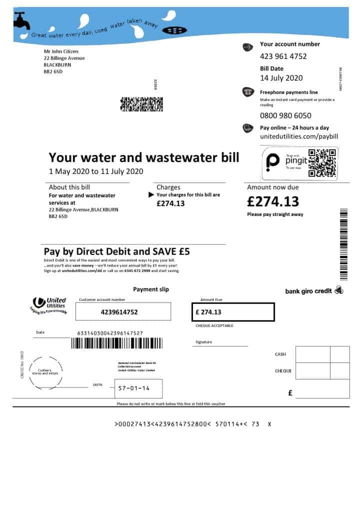 United Kingdom United Utilities Water Utility Bill Template In Word And ...