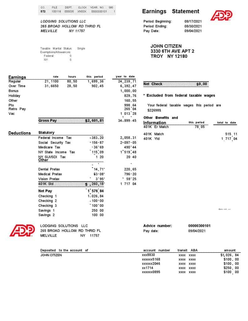 USA ADP Business Corporate Earnings Statement Template In Word And PDF ...