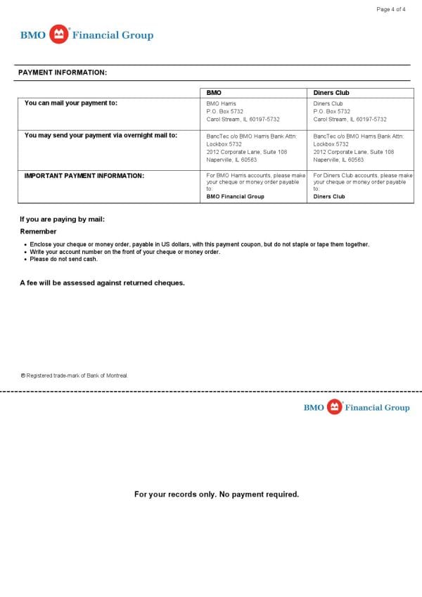USA BMO Bank Statement, Word And PDF Template, 4 Pages