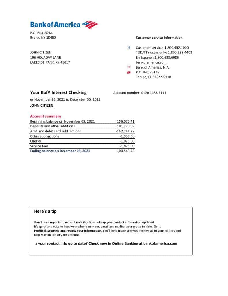 Download USA Bank Of America Bank Reference Letter Templates | Editable ...