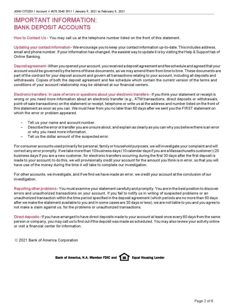 USA Bank Of America Bank Statement Template In Word And PDF Format, 6 ...