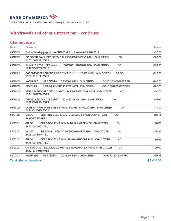 USA Bank Of America Bank Statement Template In Word And PDF Format, 6 ...