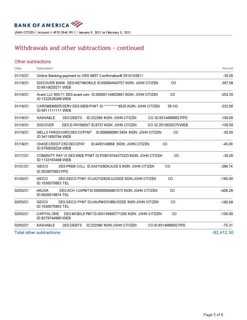 USA Bank Of America Bank Statement Template In Word And PDF Format, 6 ...