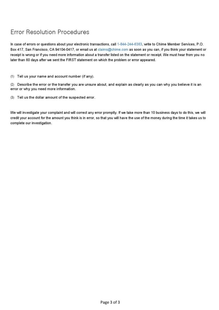 USA Chime Bank Statement, Word And PDF Template, 3 Pages
