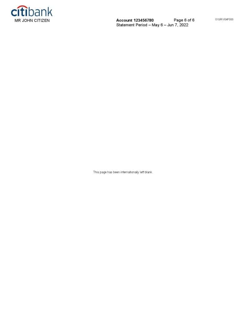 USA Citibank Bank Statement, Word And PDF Template, 6 Pages