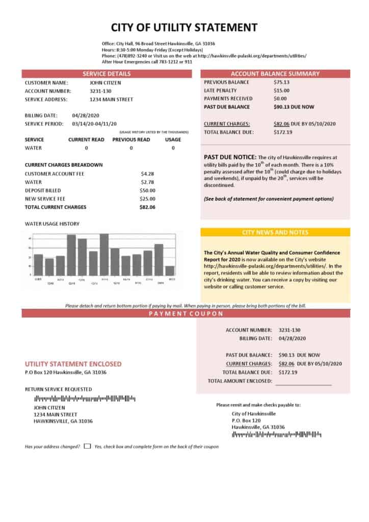 USA City Of Utility Statement Water Utility Bill Template In Word And ...
