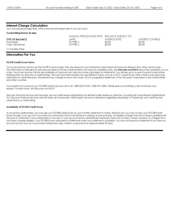 USA Discover Bank Statement, Word And PDF Template, 5 Pages