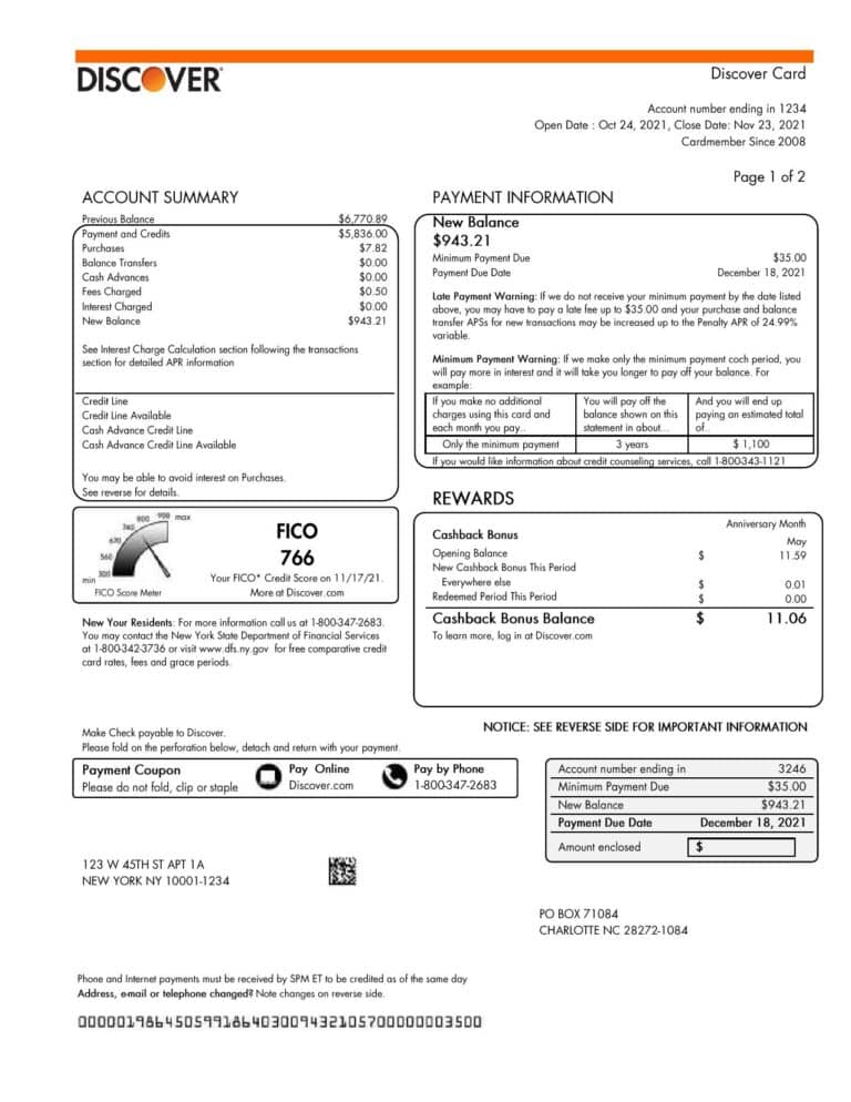 USA Discover Bank Credit Card Statement Template In Word And PDF Format ...