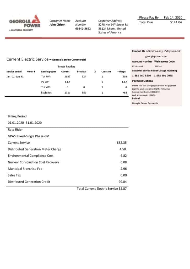 USA Georgia Power Utility New Brand Bill Template In Word And PDF ...