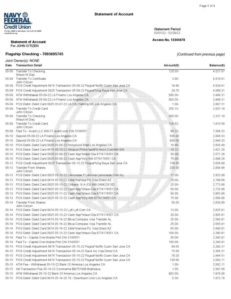 USA Navy Federal Bank Statement, Word And PDF Template, 9 Pages