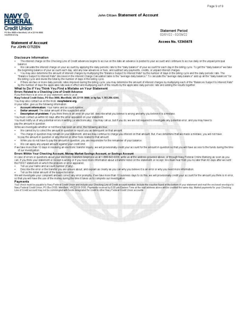 USA Navy Federal Bank Statement, Word And PDF Template, 9 Pages