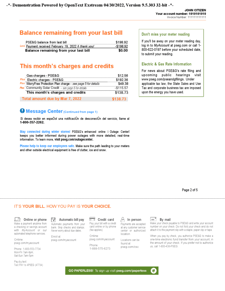 USA New York PSEG Utility Bill, Word And PDF Template, 5 Pages | Mr. Verify