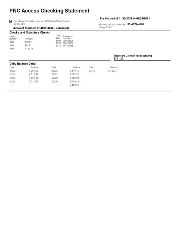 USA PNC Bank Statement Template In Word And PDF Format, 2 Pages | Mr ...