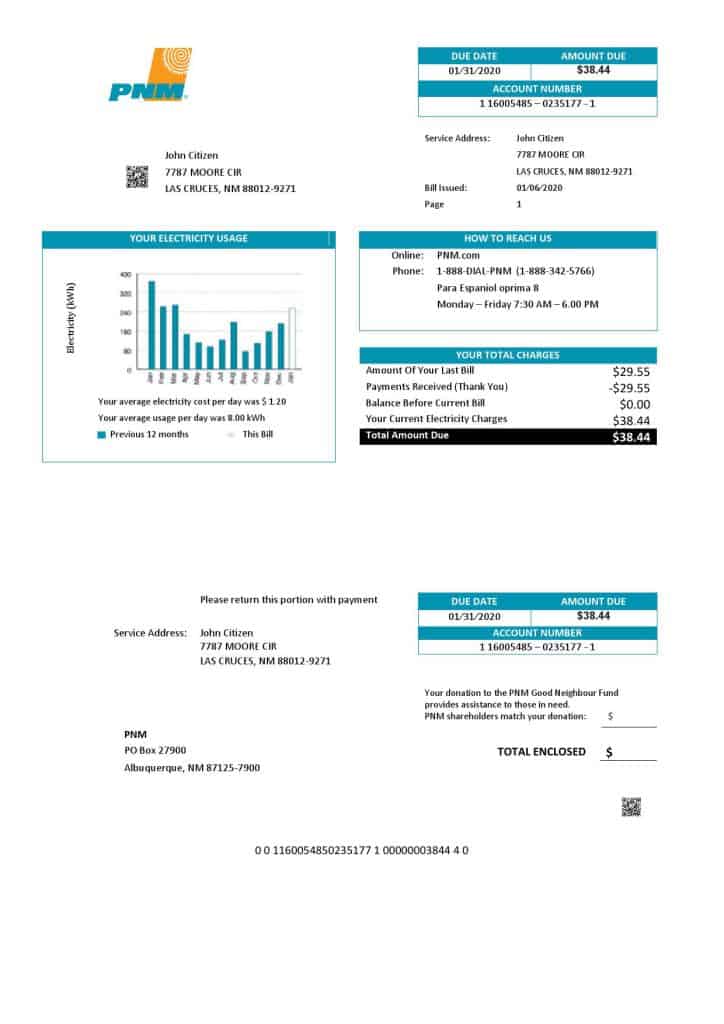 USA New Mexico PNM Easy Fillable Utility Bill Template In Word And PDF ...