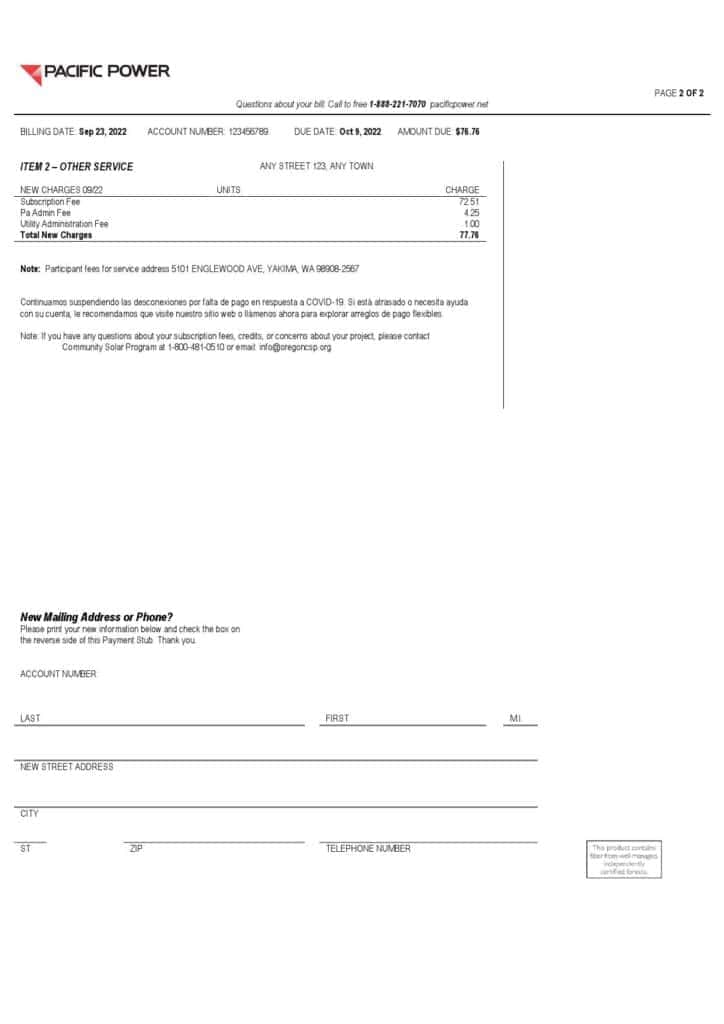USA Pacific Power Utility Bill, Word And PDF Template, 2 Pages