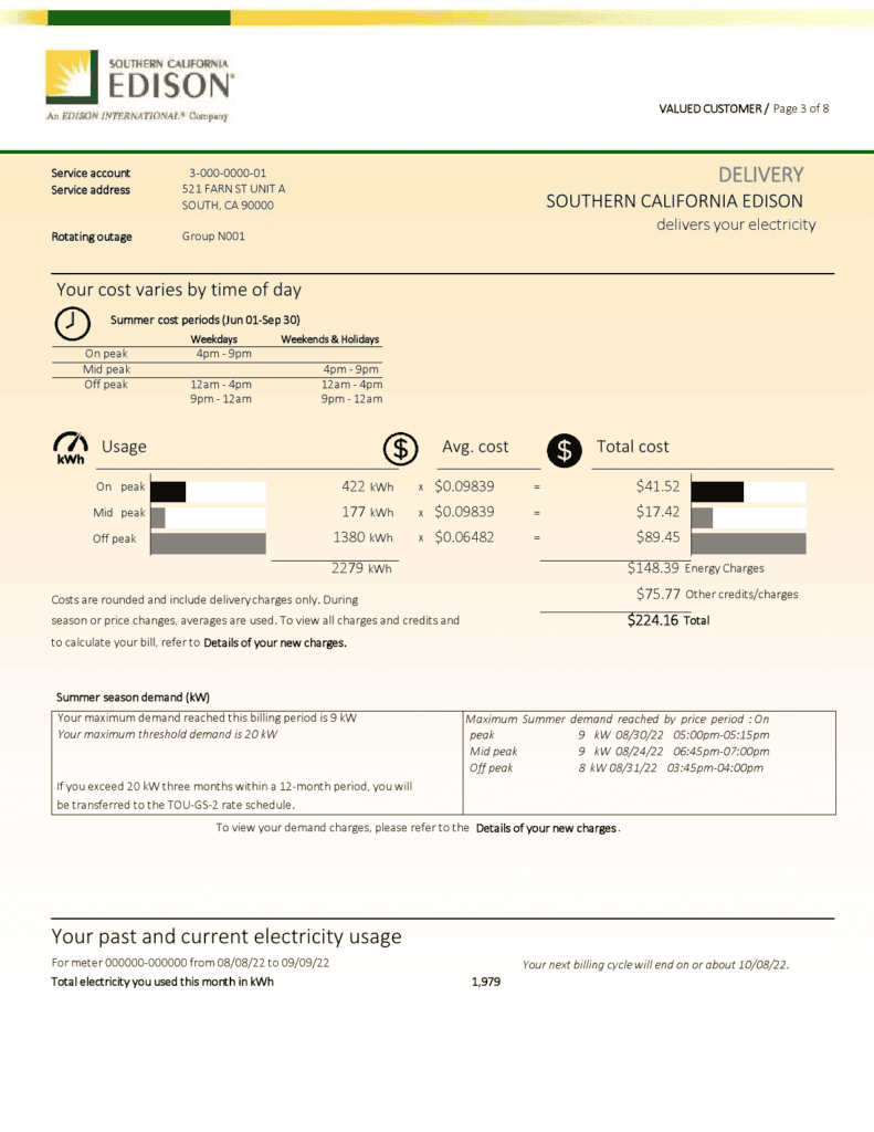 USA Southern California EDISON Utility Bill, Word And PDF Template, 8 Pages