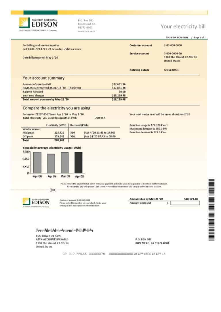 USA Southern California Edison Utility Bill Template In Word And PDF Format