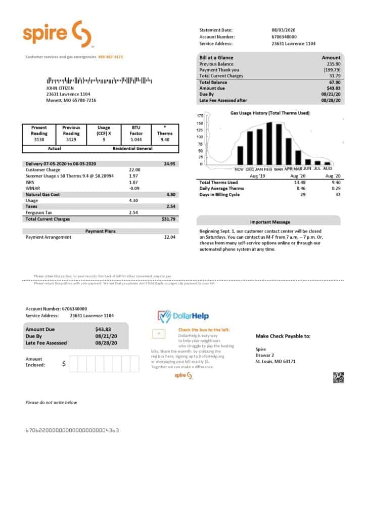 USA Spire Gas Utility Bill Template In Word And PDF Format