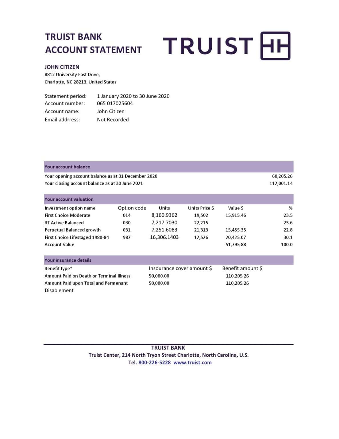 USA Truist Bank Statement Template In .xls And .pdf File Format | Mr ...