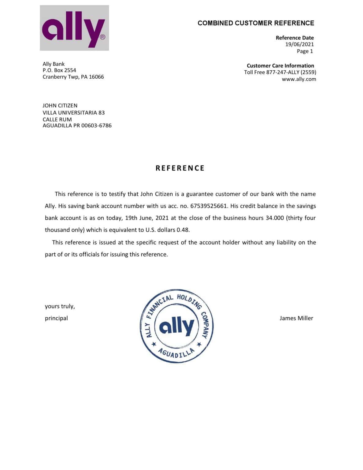 Download USA Ally Bank Reference Letter Templates | Editable Word